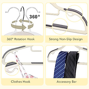 Non Slip Hangers 40 Pack, Clothes Plastic Hangers, Thin Hangers Plastic, Hangers Non Slip, Heavy Duty Hangers, 360° Swivel Space Saving Hangers with Clothes Hooks for Shirts, Pants, Dress (White)