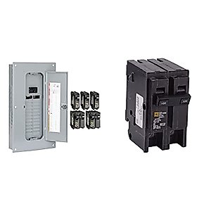 Square D by Schneider Electric HOM2448M100PCVP Homeline 100 Amp 24-Space 48-Circuit Indoor Main Breaker Load Center with Cover - Value Pack (Plug-on Neutral Ready), & 00-Amp Two-Pole Circuit Breaker
