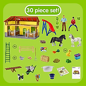 Schleich Farm World, 30-Piece Playset, Farm Toys and Farm Animals for Kids Ages 3-8, Horse Stable 10.5 x 49 x 34.5 cm