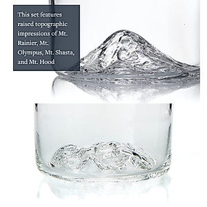 Huckberry Whiskey Peaks Iconic Mountain Bar Glasses, 11.5 oz Capacity, Lead-Free Crystal, Pacific Northwest, Set of 4