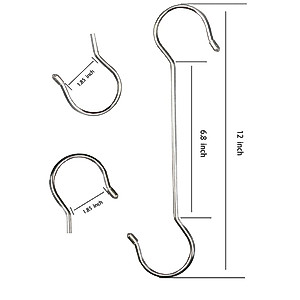 12 Inch Metal Hanging Christmas S Hooks - Extra Large Shaped Hook Heavy-Duty S Hooks,for Kitchenware, Plants,Clothing store, Garden S Hook,Hotels,Hovel and workshops,Stainless steel(6-Pack)