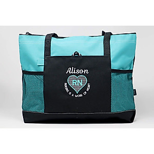 Nursing is a Work of Heart Personalized Embroidered Nurse, CNA, RN, LPN Tote Bag.