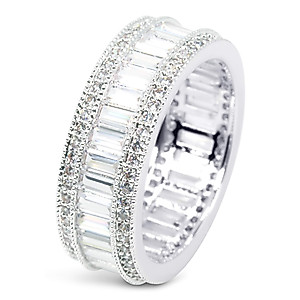 Savlano 18K Gold Plated Cubic Zirconia 8MM Emerald Cut Eternity Lustrous Ring Band for Women (6)