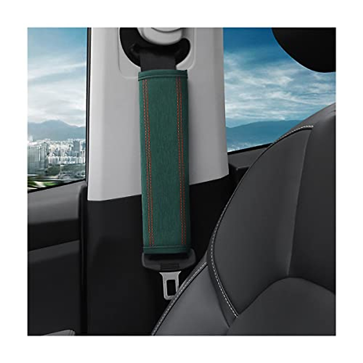 BELOMI 2PCS Car Seat Belt Cover, PU Leather Seatbelt Strap Covers, Breathable Soft Shoulder Pad Protector, Comfortable Protect Your Neck, Vehicle Accessories Universal for All Cars (Green/Red)