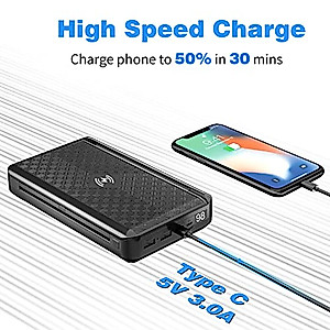 X-DNENG Solar Power Bank, 36000mah Portable Quick Solar Charger with Dual 3A Outputs & Flashlight 3 Solar Panel for Camping, Hiking, Fishing & More Outdoor Activities (Black)