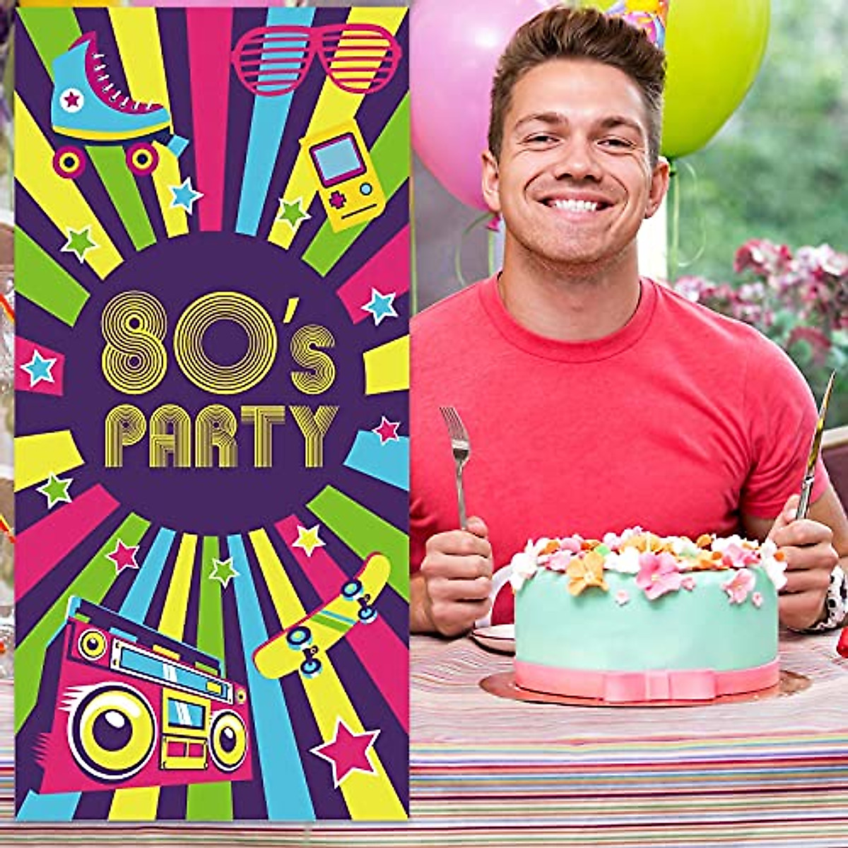 80’s Party Time Banner Tape Backdrop Throwback 80’s Style I Love 80’s Retro Theme Decor for Disco Rock Punk Music Dance Boom Box Hip Hop Birthday Back to the 80's Party Flag Favors Decorations