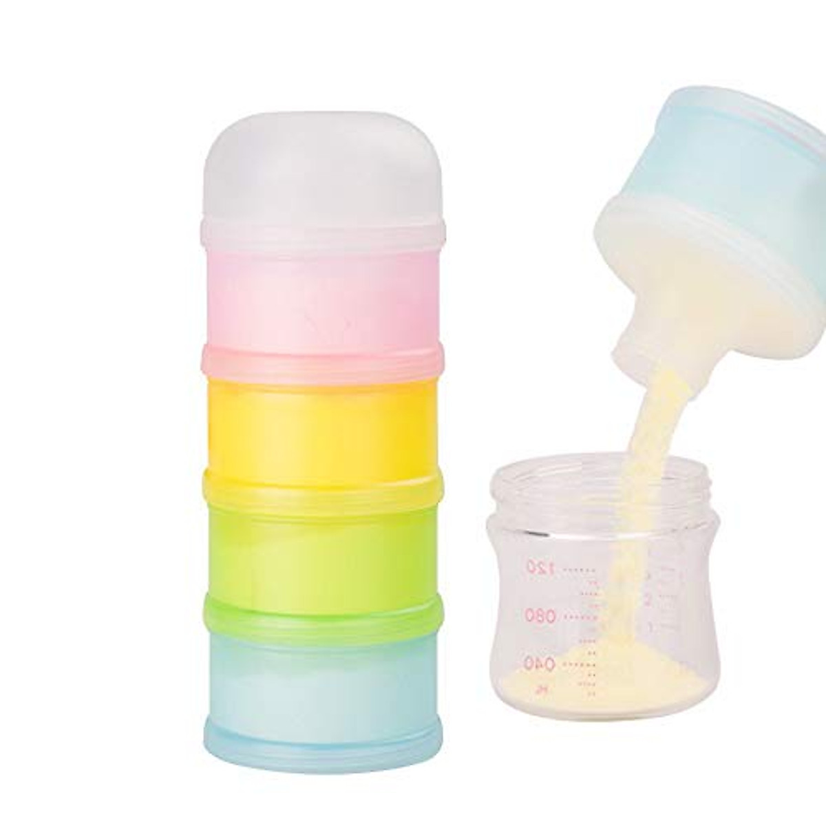Formula Dispenser, Kidsmile Twist-Lock Stackable On-The-Go BPA Free Milk Powder Box Baby Food Storage Container Snack Cups for Toddlers - 4 Feeds, no Powder Leakage