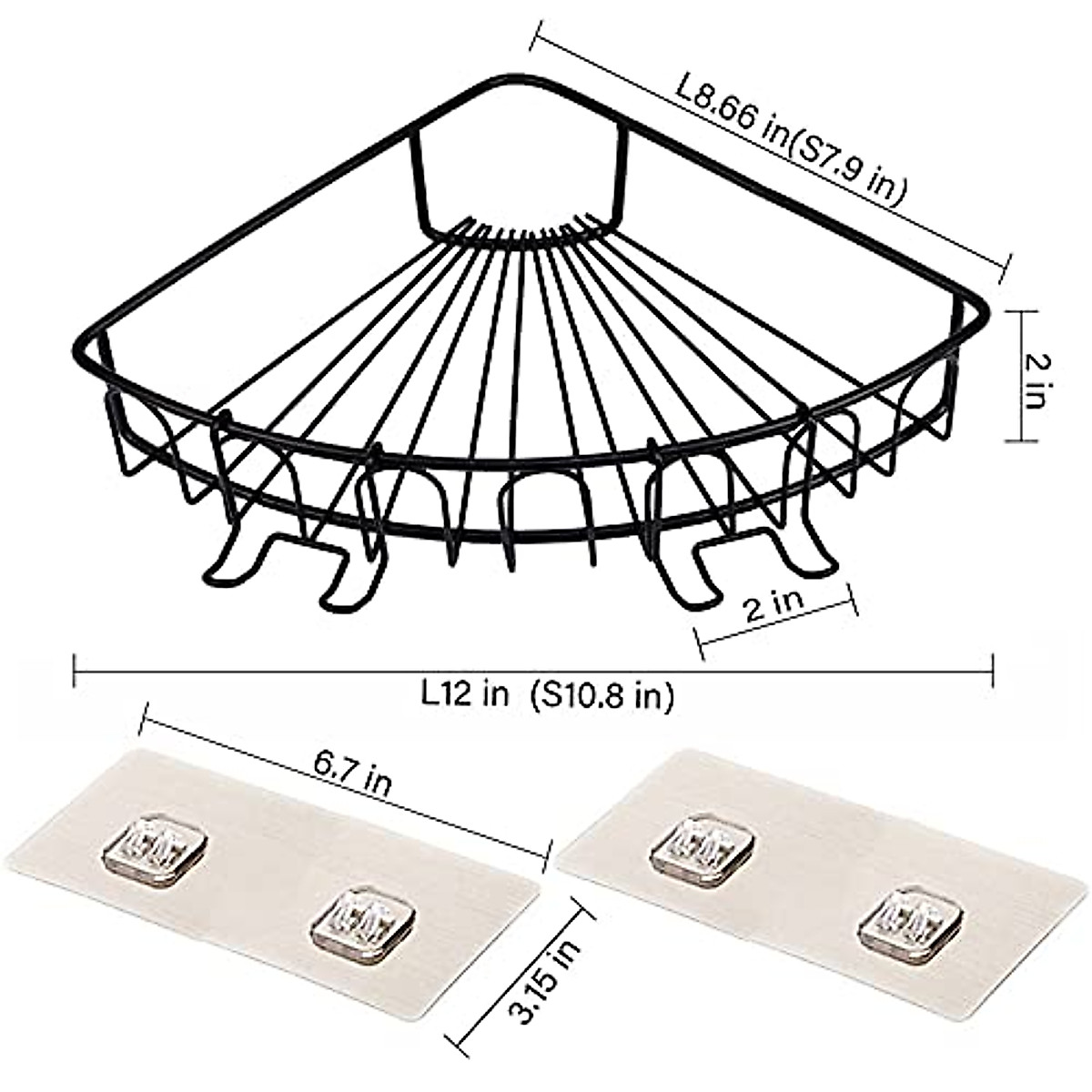 Casaphoria Bathroom Corner Suction Cup Adhesive Black Shower Shelves Caddy Organizer Shelf Hanging Wall Mount Bathroom Corner Shelf No Drilling（2-Pack）