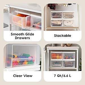 IRIS USA 7 Qt. Plastic Stackable Storage Drawers, Small, 4 Pack, Multi-Purpose Bins for Bedroom, Bathroom, Closet, Craft Room, Garage, Kids Room, Office, Pantry, Under Sink, White