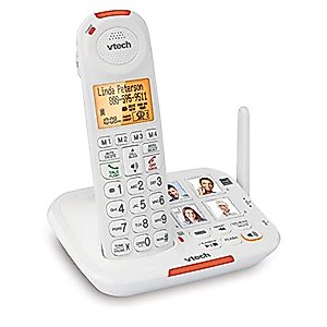 VTech SN5127 Amplified Cordless Senior Phone with Answering Machine, Call Blocking, 90dB Extra-loud Visual Ringer, One-touch Audio Assist on Handset up to 50dB, Big Buttons and Large Display, White