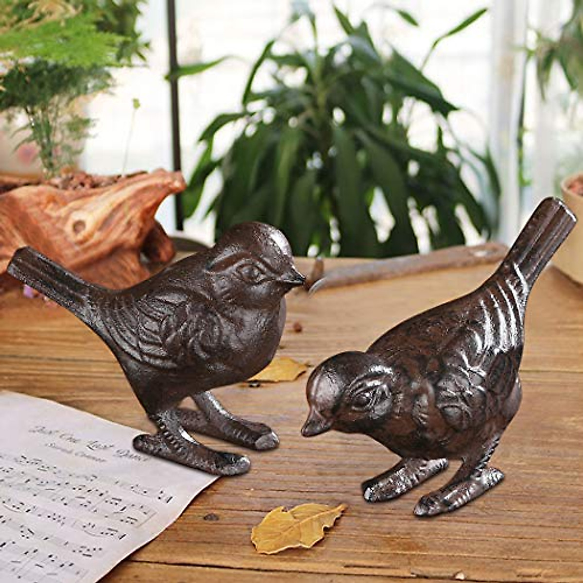 BRASSTAR Rustic Cast Iron Bird Statue Farmhouse Home Garden Decor Collectible Figurines Gift Replica Rust Color a Pair of Birds PTZD053