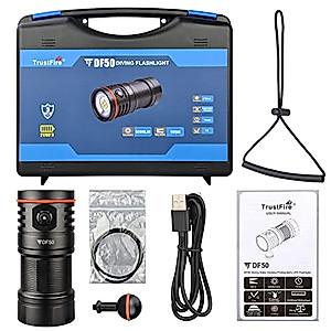 TrustFire DF50 Scuba Diving Light, 6500 Lumens Video Camera Photography Dive LED Flashlight, USB Rechargeable Torch, 70M Underwater, Super Bright, with Violet Red White Lights