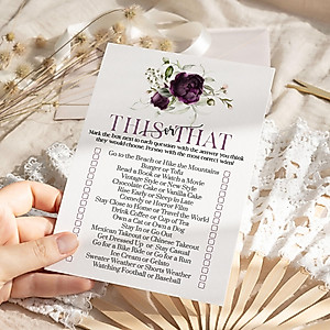 Purple Passion Bride Best Bridal Shower Games – 25 Pack, Wedding Would She Rather Fun Activity Ideas for Guests, Rehearsal, Couples, This or That Birthday Party Game Card Design