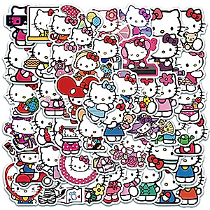 Cannity Hello Kitty Stickers, 50PCS Cute Stickers White Theme Kawaii Cat Stickers for Kids Teens Adults, Vinyl Waterproof Stickers Pack for Laptop Phone Luggage Water Bottles
