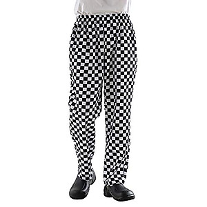 Men’s Black and White Checkerboard Print Chef Pants with Elastic Waist Drawstring Baggy Chef Uniforms Blackwhite XXL