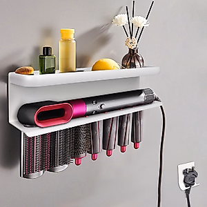 Yimerlen Airwrap Storage Holder Compatible with Dyson Airwrap Curling Iron Wall Mounted Storage Rack Holder for Home Organizer (with Comb) White