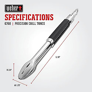 Weber Precision Grill Tongs, 18 inch, Stainless Steel