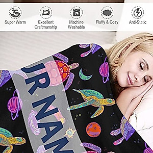 Personalized Sea Turtle Blanket Gifts with Text Name, 40"x50" Turtle Flannel Fleece Throw Blanket Soft, Lightweight, Comfortable, Warm Sea Turtle Themed Blanket for Kids Adults