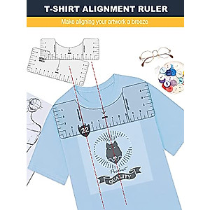 9 Pcs Tshirt Ruler Guide for Vinyl Alignment and Sublimation Blanks,Craft Sewing Supplies Accessories Tools for Heat Press HTV Heat Transfer Vinyl (Transparent)