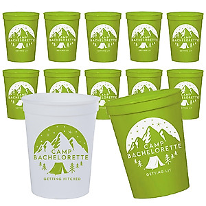 Camp Bachelorette Decorations, Bridal Party Gifts, 12 Pcs Bachelorette Cups, 1 Getting Hitched and 11 Getting Lit Bachelorette Party Cups, Camping Bachelorette Party Decorations