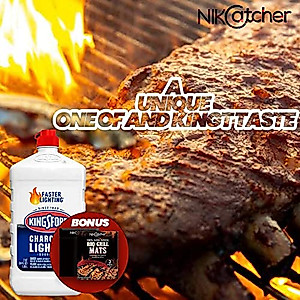 Kingsford Charcoal Lighter Fluid 64Oz with 3Pack NikCatcher Heavy Duty BBQ Grill Mats for Outdoor Grill - Non Stick, Reusable, and Easy to Clean