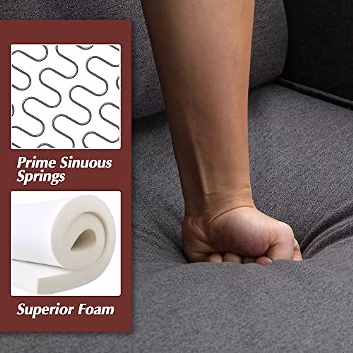 Upholstered Modern Loveseat Sofa Couch, Mini Couch with 2 Pillows and Metal Legs, 58" W Fabric Comfy Couches Furniture for Living Room, Bedroom, Compact Small Space, Apartment, Office (Grey)