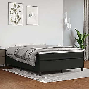 Penau Bed Frames Box Spring Bed with Mattress Black 53.9"x74.8" Faux Leather Bed Risers with Headboard for Bedroom