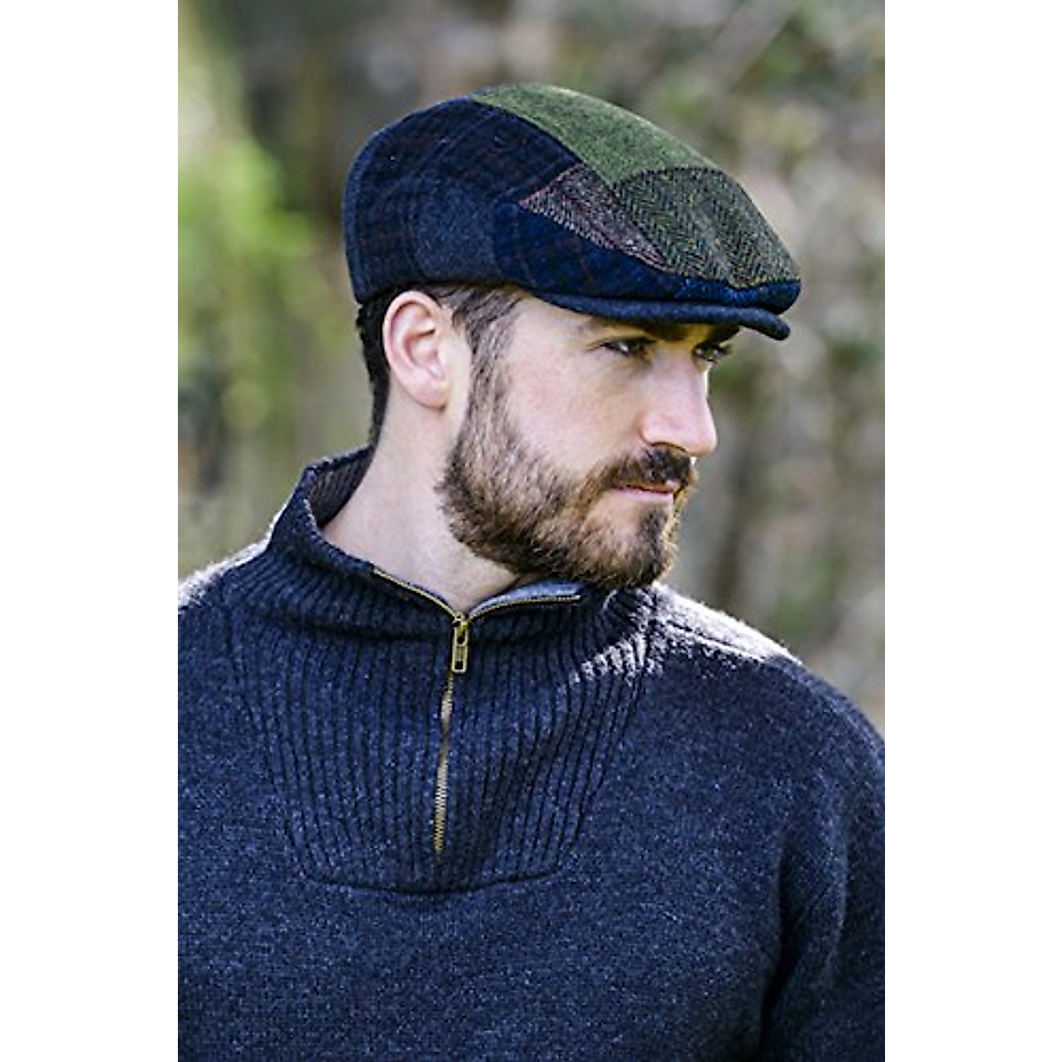 Mucros Men's Flat Cap Patchwork 100% Wool Made in Ireland Small