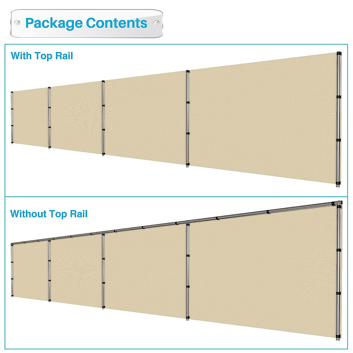 Patio Fence Fencing Top Rail Kit with Loop Poles Fabric Clips for Stainless Steel Outdoor Backyard Yard Fencing Fence 24’ Long