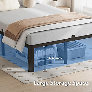 VIPSHOW 18 Inch Queen Bed Frame, 3500Lbs Heavy Duty Metal Platform with Round Corner Legs Mattress Slide Stopper, Steel Slat Support No Box Spring Needed, Noise Free, Non-Slip, Easy Assembly