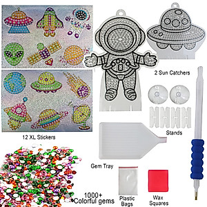 Big Gem Diamond Painting Craft Kit for Kids, Stickers and Suncatchers (Outer Space)