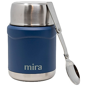 MIRA Lunch, Food Jar - Vacuum Insulated Stainless Steel Lunch Thermos with Portable Folding Spoon - 15 oz (450 ml) - Hawaiian Blue