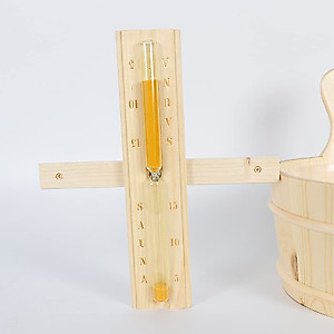 Wooden Sauna Bucket with Ladle Sauna Accessories with Hourglass Thermometer Explosion-Proof Lamp Plastic Liner 5Pcs Sauna Starter Set for Sauna Spa