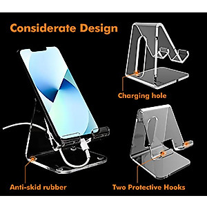 Kamehame 2 Pack Phone Holder for Desk, Clear Acrylic Cell Phone Stand, Compatible with Phone 13 Pro Max 11 12 XR 7 8 Plus SE, Android Smartphone, Pad, Desk Accessories for Home Office