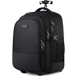 Backpack with Wheels, Large Rolling Backpack for Men Women, Water Resistant Business Travel Carry on Wheeled Backpack Bag, Durable Roller College School Computer Bookbag Fits 15.6 Inch Laptop, Black