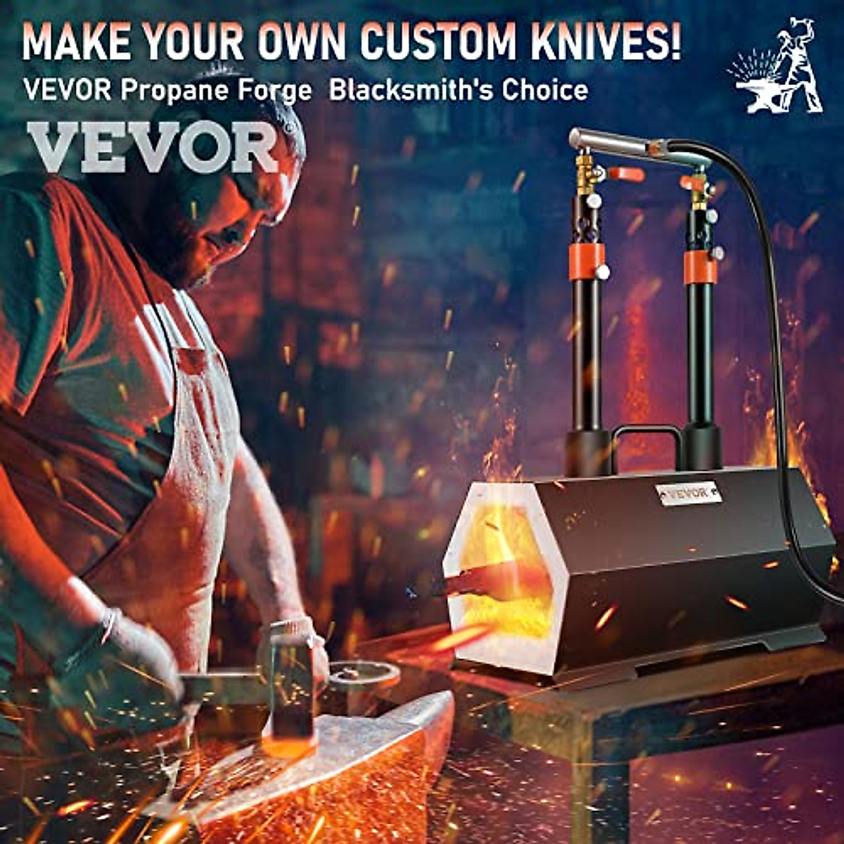 VEVOR Propane Forge Portable, 2 Burner 2600°F Metal and Knife Forge, Large Capacity Blacksmithing Farrier Forges, Gas Forging Tools and Equipment, Complete Mini Forge Kit