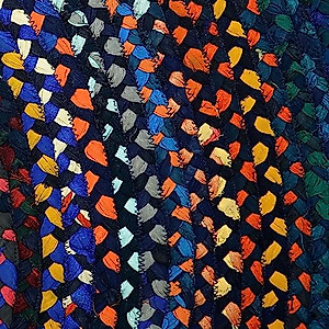 Homespice Hand Made Cotton Chindi Rugs 4x6 Feet Oval Braided Rugs, Reversible Area Rugs, Braided Multi Color Chindi Cotton Area Rugs, Bohemian Area Rugs for Living Room and Bedroom (Blue - 4' x 6')