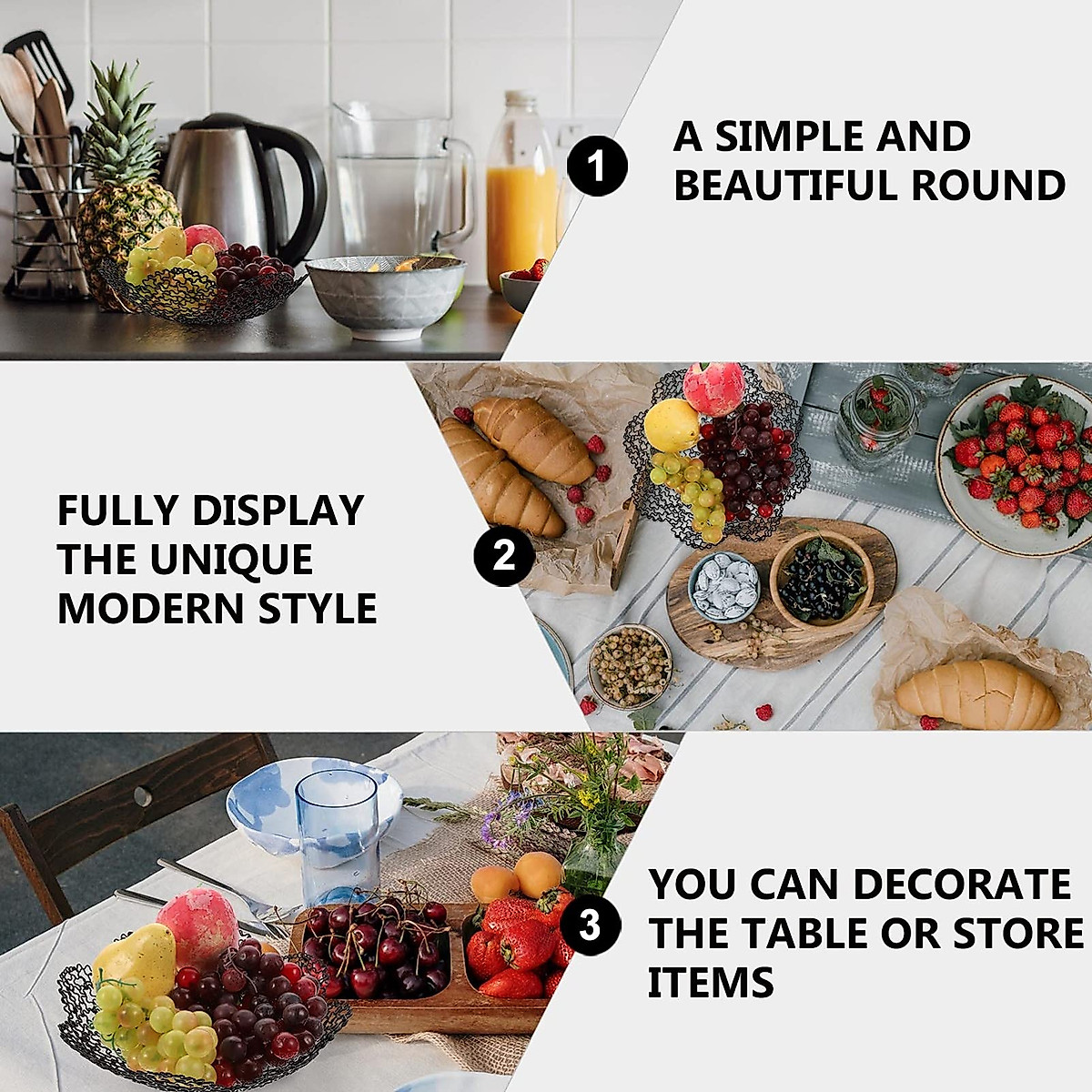 Hemoton Decorative Bowls for Home Decor and Centerpieces- Gold Vegetable Fruit Bowl for Kitchen Counter, Table Centerpieces for Dining Room and Living Room Decor, Fruit Basket for Kitchen (Black)