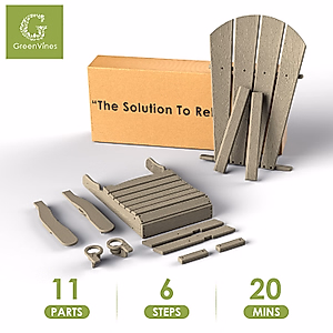 GREENVINES Folding Adjustable Backrest Adirondack Chairs with Ottoman | Set of 2 | Wood Grain | HDPE All-Weather Reclining Firepit Chair | Cup Holders & Footrest | Grey