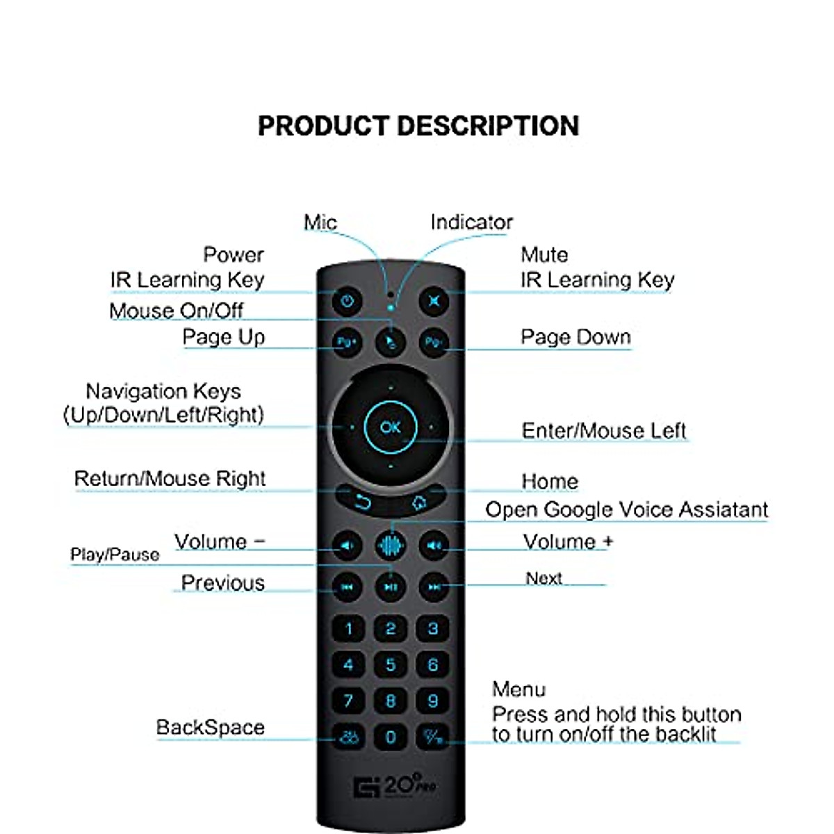 Universal Voice Remote Control,Support Bluetooth Connection,Voice Research,Air Mouse,for Android Tv Box and Media Player (G20S PRO BT)