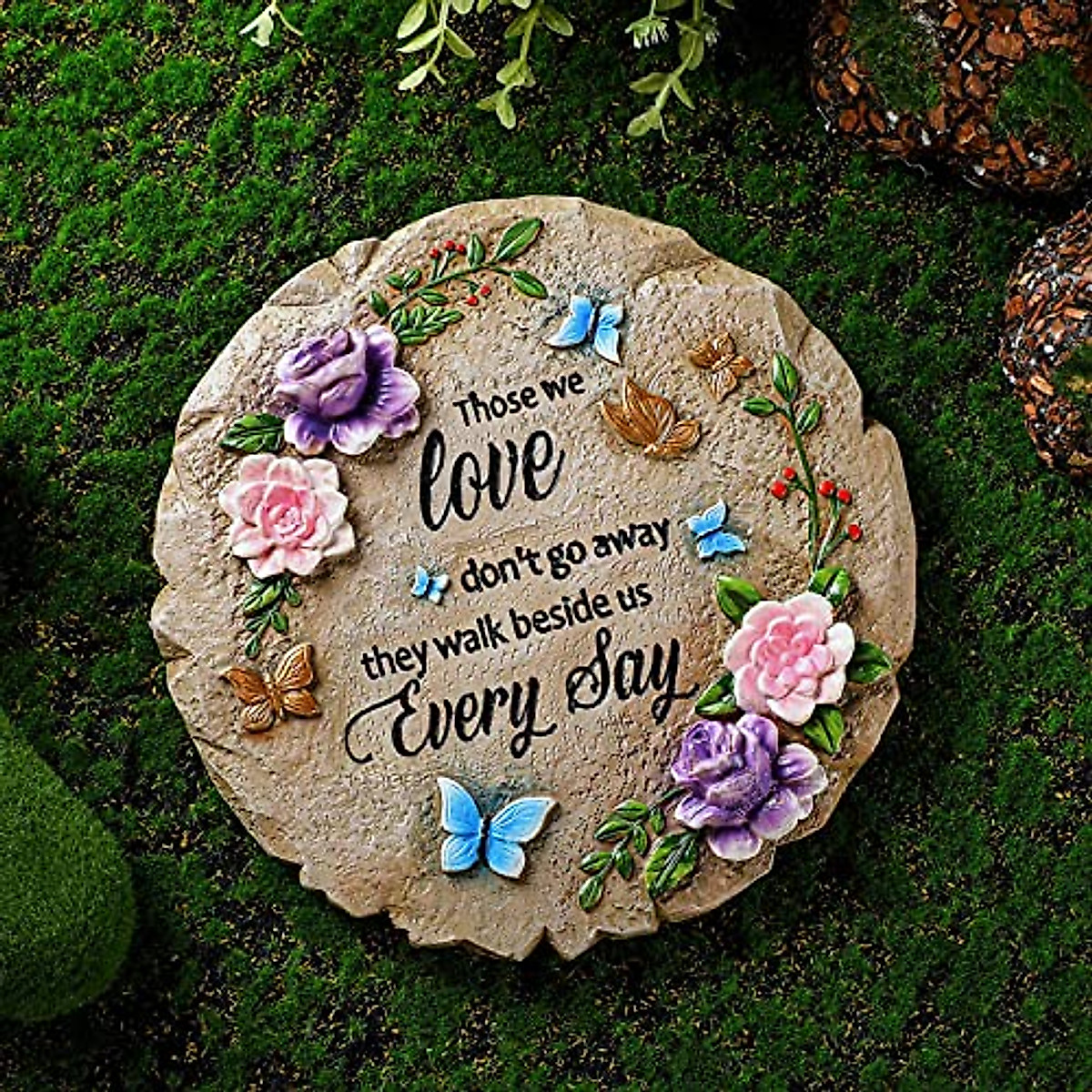Memories Garden Stepping Stone Plaque Resin Sympathy Bereavement Gifts Beautiful Butterfly Flowers Memorial Stones Outdoor Memorial Plaque Garden Decor for Loss of Loved One Remembrance Gifts