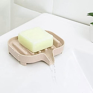 Sihuuu Soap Dish, Soap Saver Holder Soap Tray for Bathroom Shower Easy Cleaning, Dry, Stop Mushy Soap (Beige, Plastic)