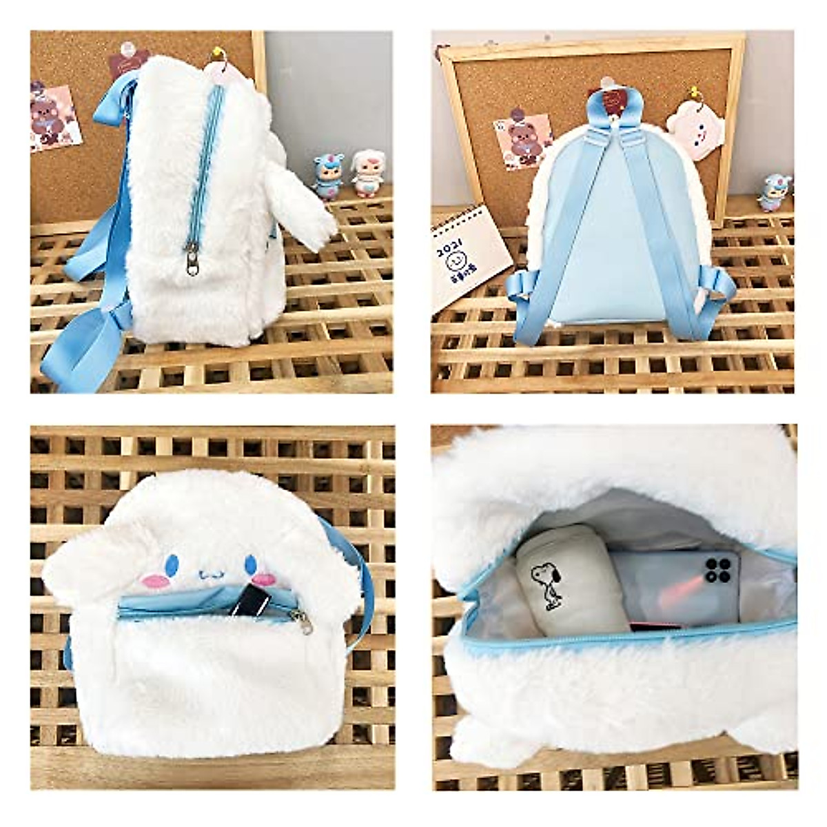 Cute Girl Plush Bookbags Backpacks for School, 3D Kawaii Animal Coon Shoulder Bags Handbag backpack white dog, One Size