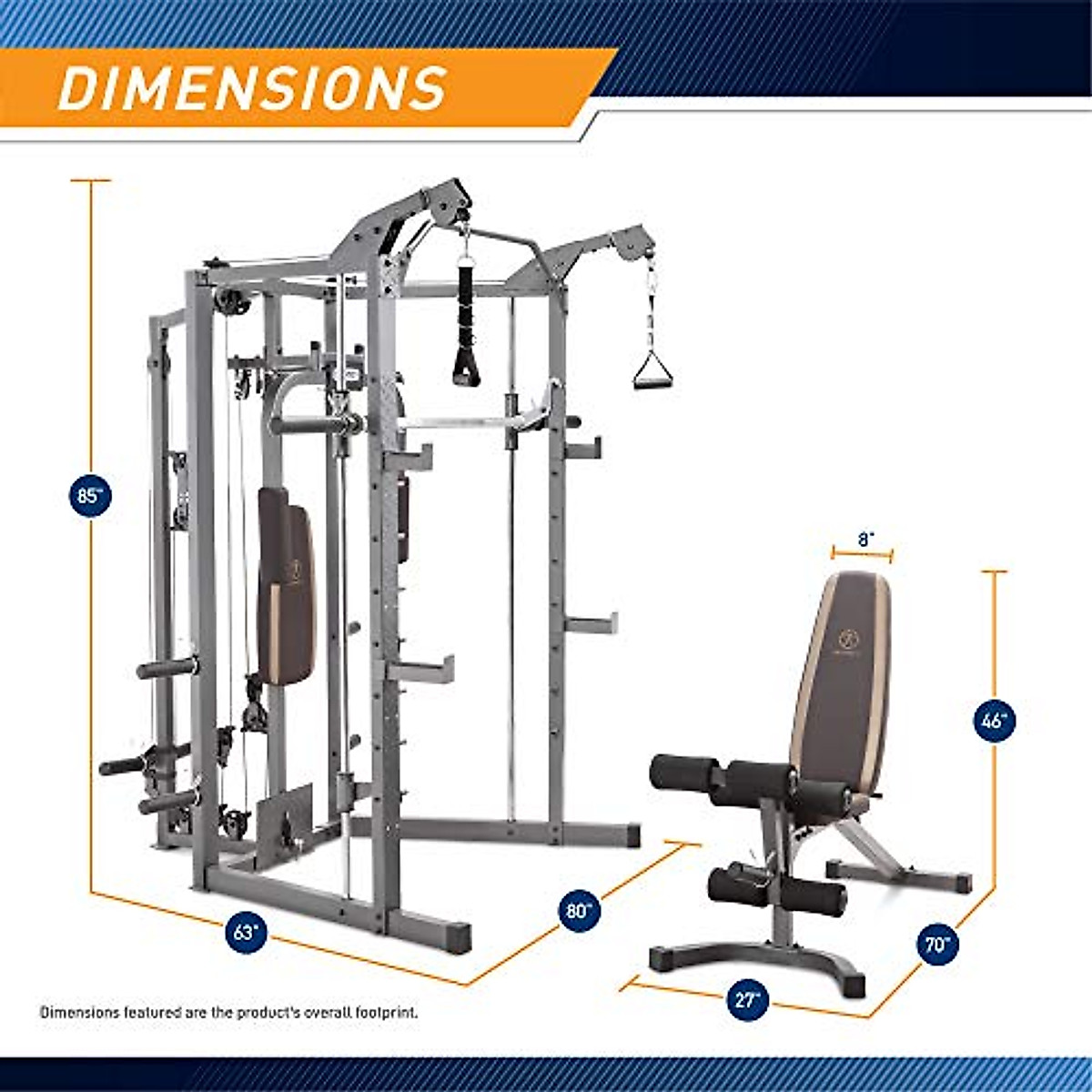 Marcy Smith Cage Machine with Workout Bench and Weight Bar Home Gym Equipment SM-4008