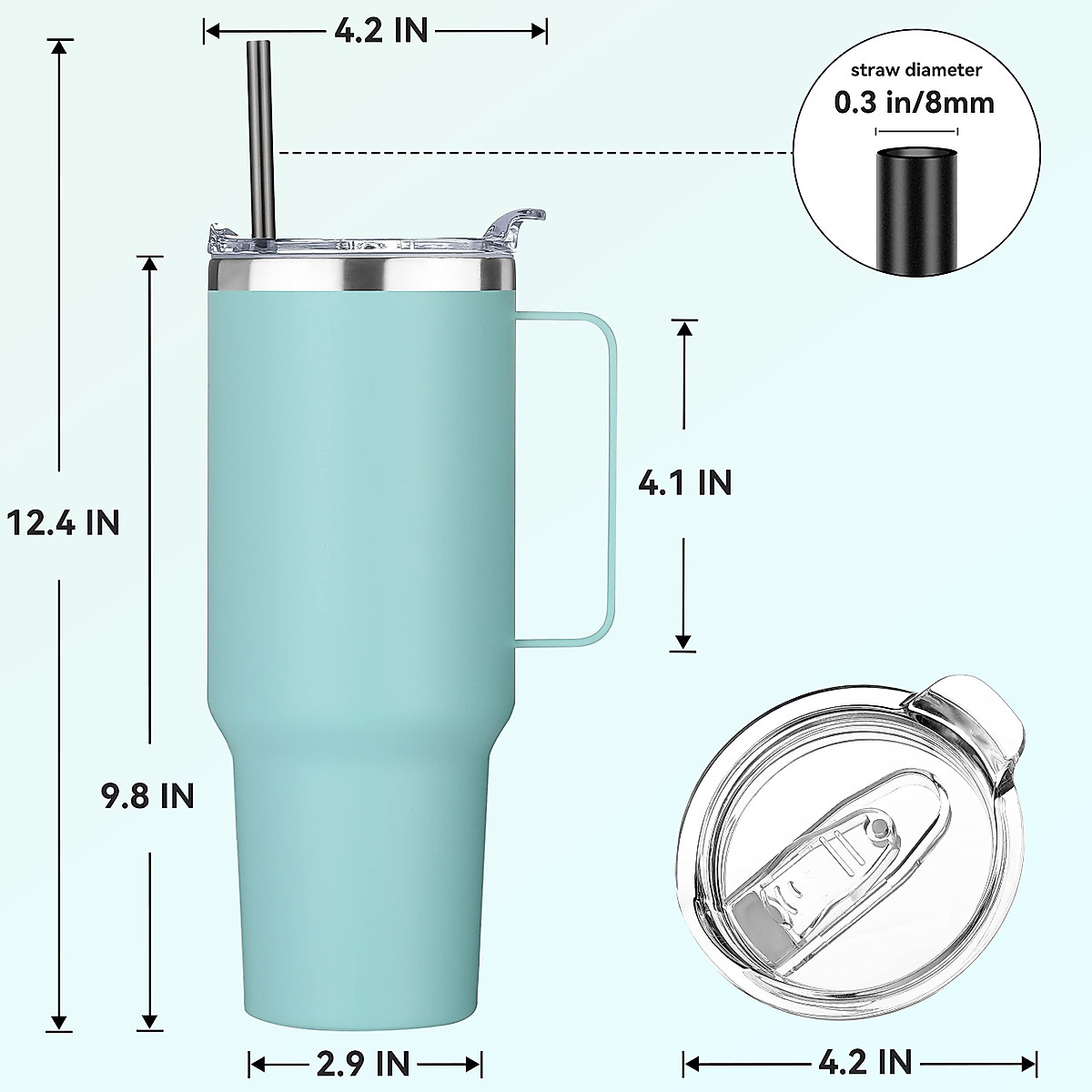 HASLE OUTFITTERS 40 oz Stainless Steel Tumbler with Handle, Vacuum Insulated Tumblers Bulk, Reusable Double Wall Travel Coffee Mug, Durable Powder Coated Water Bottle(Mint Green, 1)