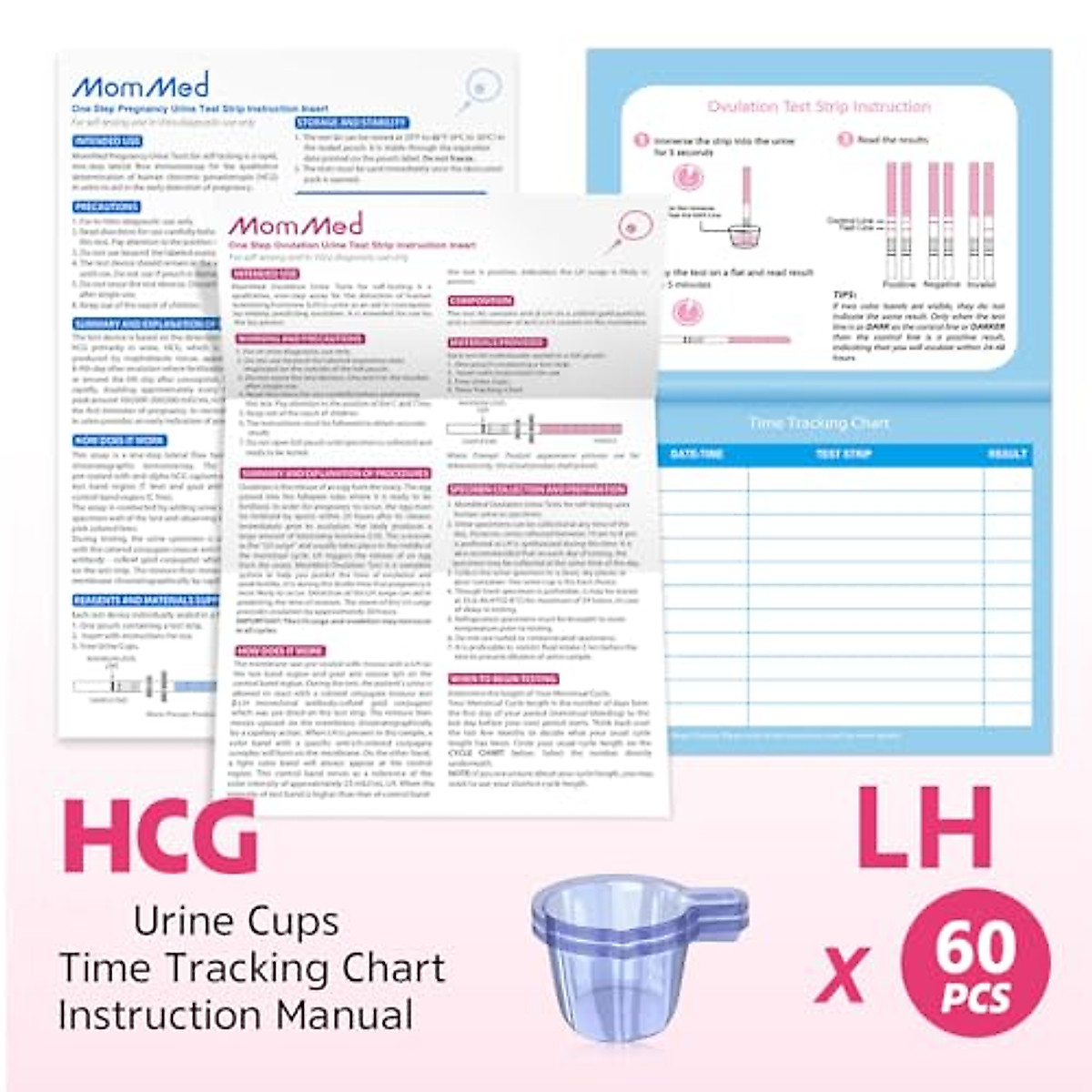 MomMed Ovulation Test Strips (LH60) with 60 Collection Cups, Reliable LH Surge Predictor OPK Kit, Accurately Track Ovulation Test, High Sensitivity Result for Women Home Testing