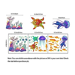 Glow in The Dark Sea Wall Decals, EsLuker.ly Ocean Theme Fluorescent Stickers Luminous Fish Turtle Jellyfish Wall Decor Underwater Sea World Wall Art for Kids Bedroom Nursery Decoration (Coral)
