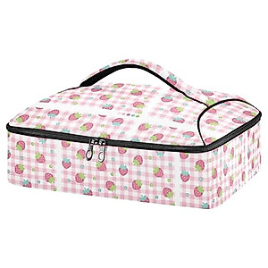 Kcldeci Insulated Thermal Food Carrier Insulated Casserole Carrier for Hot or Cold Food,Strawberries and Flowers (2) Insulated Tote Bag for Potluck Cookouts Parties Picnic,Lasagna Lugger