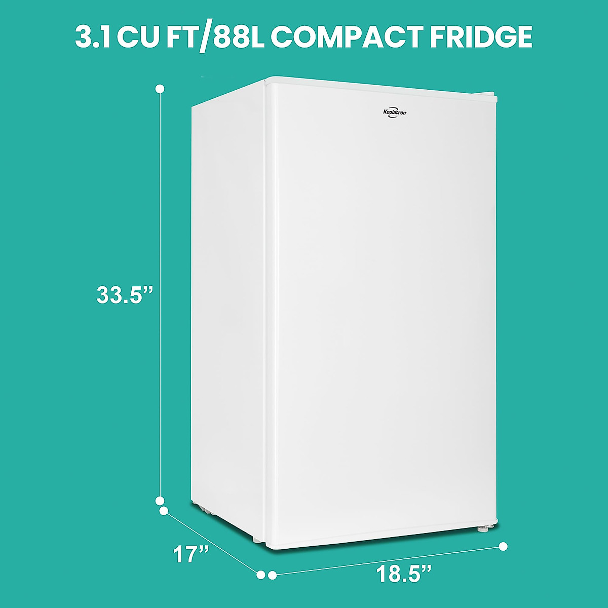 Koolatron Refrigerator - Mini Fridge With Freezer For Kitchen, Bedroom, office, Dorms, Cool Storage For Wine, Beverages, Compact Free Standing, Neveras Pequeñpara, 3.2 Cubic Feet Capacity, White
