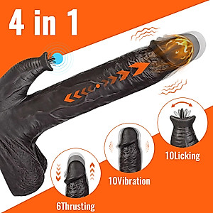 Thrusting Dildo Vibrator Sex Toys-Wireless Remote Control Realistic Dildo Clitoralis Stimulator Heated with 6 Telescopic & 10 Vibrations Modes Adult Sex Toys for Women Couples-Black